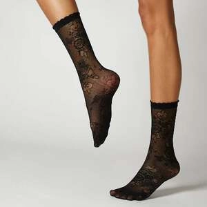 STEMS Margaux Floral Sheer Socks Black