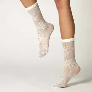 STEMS Margaux Floral Sheer Socks - Ivory