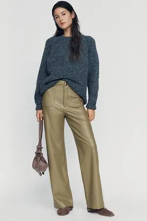 Maeve Colette Faux-leather Full-length Pants Olive