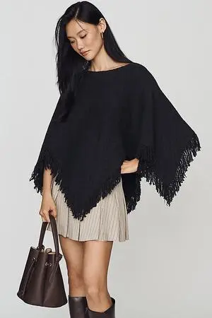 Anthropologie Knit Frge Triangle Poncho - Black