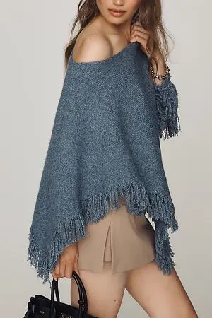 Anthropologie Knit Frge Triangle Poncho - Medium Denim
