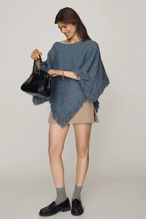 Anthropologie Knit Frge Triangle Poncho - Medium Denim