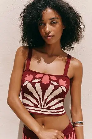 CELANDINE Knit Crop Top - Pink Pattern