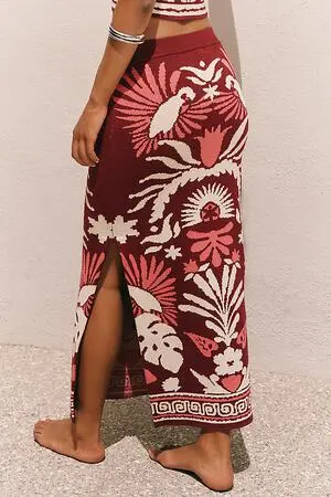 CELANDINE Botanical Print Knit Midi Skirt