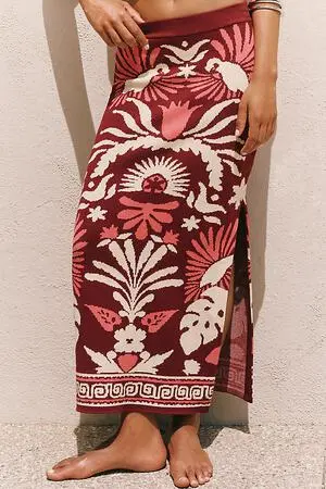 CELANDINE Botanical Print Knit Midi Skirt