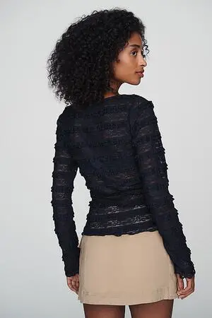 Anthropologie Square-neck Lace Long-sleeve Top - Black
