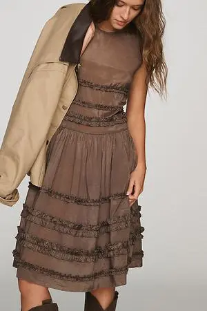 DAMSON MADDER Drop Waist Ruffled Midi Dress