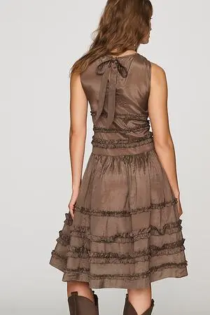 DAMSON MADDER Drop Waist Ruffled Midi Dress