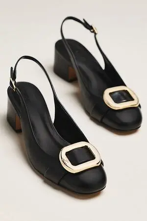 Maeve Buckle Detail Slingback Heels - Black