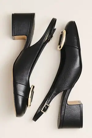 Maeve Buckle Detail Slingback Heels - Black