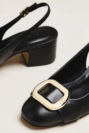 Maeve Buckle Detail Slingback Heels - Black