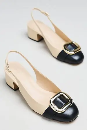 Maeve Buckle Detail Slingback Heels - Neutral