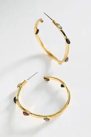 Anthropologie Multi-stone Large Hoop Earrgs - Grey