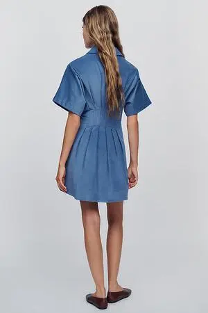 EXQUISE Tobie Corduroy Mini Shirtdress - Light Blue