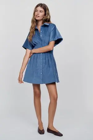EXQUISE Tobie Corduroy Mini Shirtdress - Light Blue