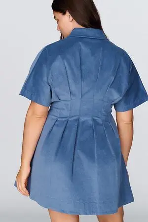 EXQUISE Tobie Corduroy Mini Shirtdress - Light Blue