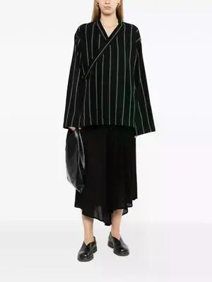 UMA WANG Vertical Stripe Wrap Blazer - Black