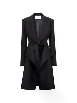 Nina Ricci Jacquard Frogging-detail Coat - Black