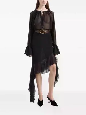 Nina Ricci Asymmetric Lace-trim Midi Skirt
