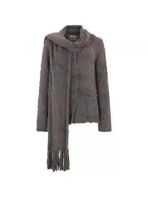 Alberta Ferretti Shawl Collar Cardigan With Scarf Detail - Grey