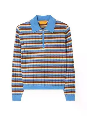 Guest In Residence Striped Zip-up Polo Top