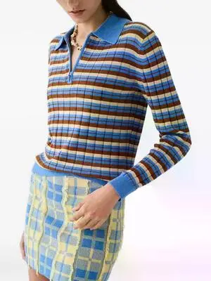 Guest In Residence Striped Zip-up Polo Top