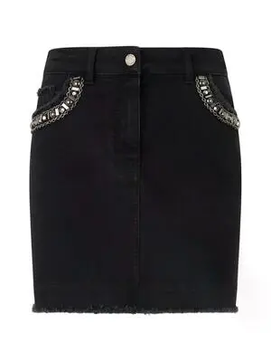 Alberta Ferretti Embellished Denim Mini Skirt - Black