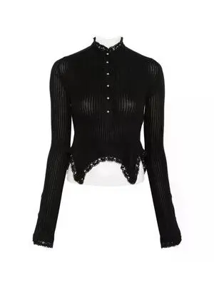 ANN DEMEULEMEESTER Lace-trim Ribbed Top - Black