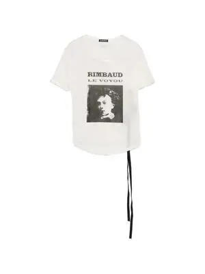 ANN DEMEULEMEESTER Graphic-print Tie-detail T-shirt - Neutrals