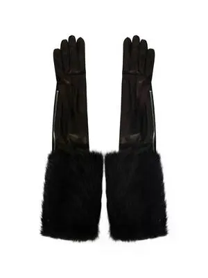Alberta Ferretti Fur-trim Leather Gloves - Black