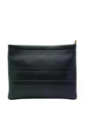 Dior 2020 Embossed Calfskin Logo Zip Clutch Bag