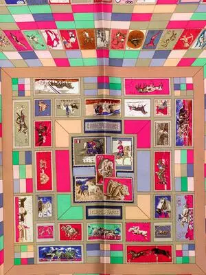 Hermès 1990 Correspondance Silk Scarf 90 Scarves - Brown