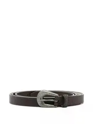 Brunello Cucinelli Monili Embellished Croc-effect Leather Belt - Brown