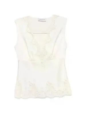 ERMANNO FIRENZE Lace-trim Satin Top - Neutrals