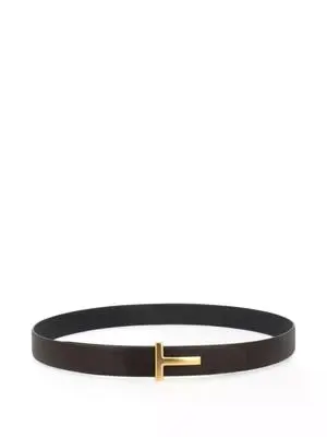 TOM FORD Leather Belt With Gold Tone T Buckle - Brown