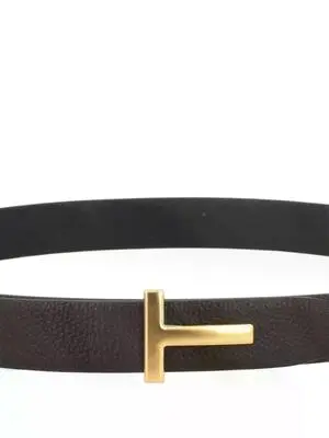 TOM FORD Leather Belt With Gold Tone T Buckle - Brown