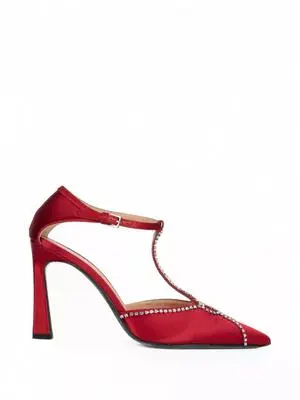 Alberta Ferretti Crystal-embellished T-bar Pumps - Red