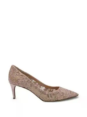 Valentino Garavani Lace Crystal Embellished Pointed Toe Stiletto Heel Pumps