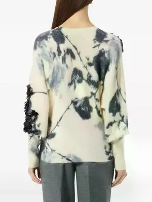 Blumarine Floral Print Sequin Embellished V-neck Sweater