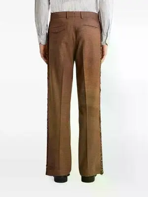 Etro Straight-leg Wool-and-cashmere Trousers With Feathers And Micro Houndstooth