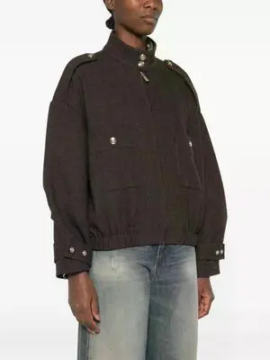 Maje Herringbone Pattern Stand-up Collar Zip-up Jacket