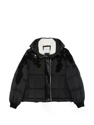 ERMANNO FIRENZE Quilted Floral Appliqué Hooded Coat - Black
