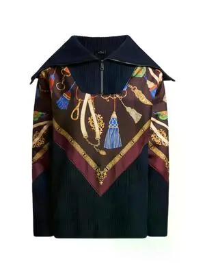 Etro Wool And Cashmere Sweater With Zip And Silk Insert