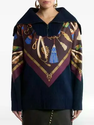 Etro Wool And Cashmere Sweater With Zip And Silk Insert