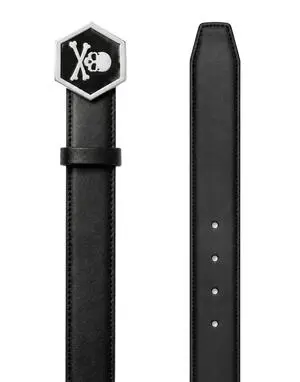 Philipp Plein Skull Buckle Leather Belt