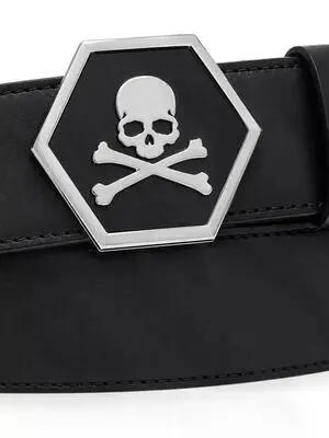 Philipp Plein Skull Buckle Leather Belt