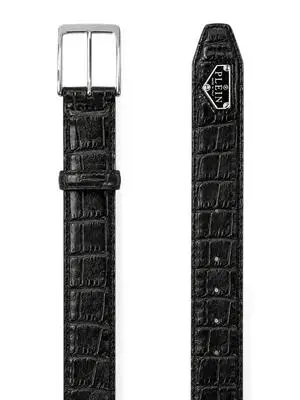 Philipp Plein Leather Belt With Crocodile Effect And Metal Plaque