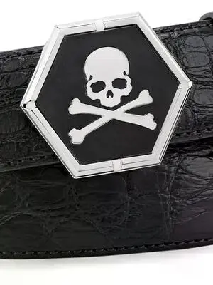 Philipp Plein Leather Belt With Skull And Crossbones Buckle