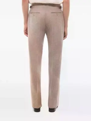 FURSAC Beige Wool Herringbone Pattern Tailored Trousers