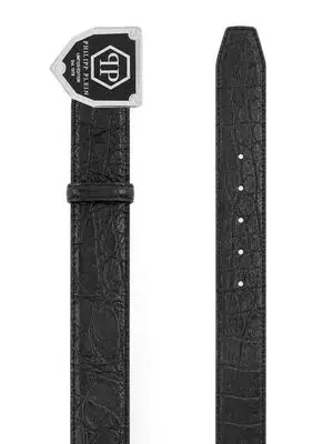 Philipp Plein Leather Belt With Hexagonal Buckle - Black